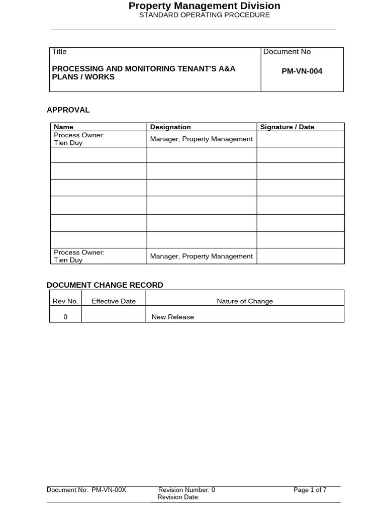 SOP - PMVN-004 Processing and Monitoring Tenant's AA Plan and Work ...
