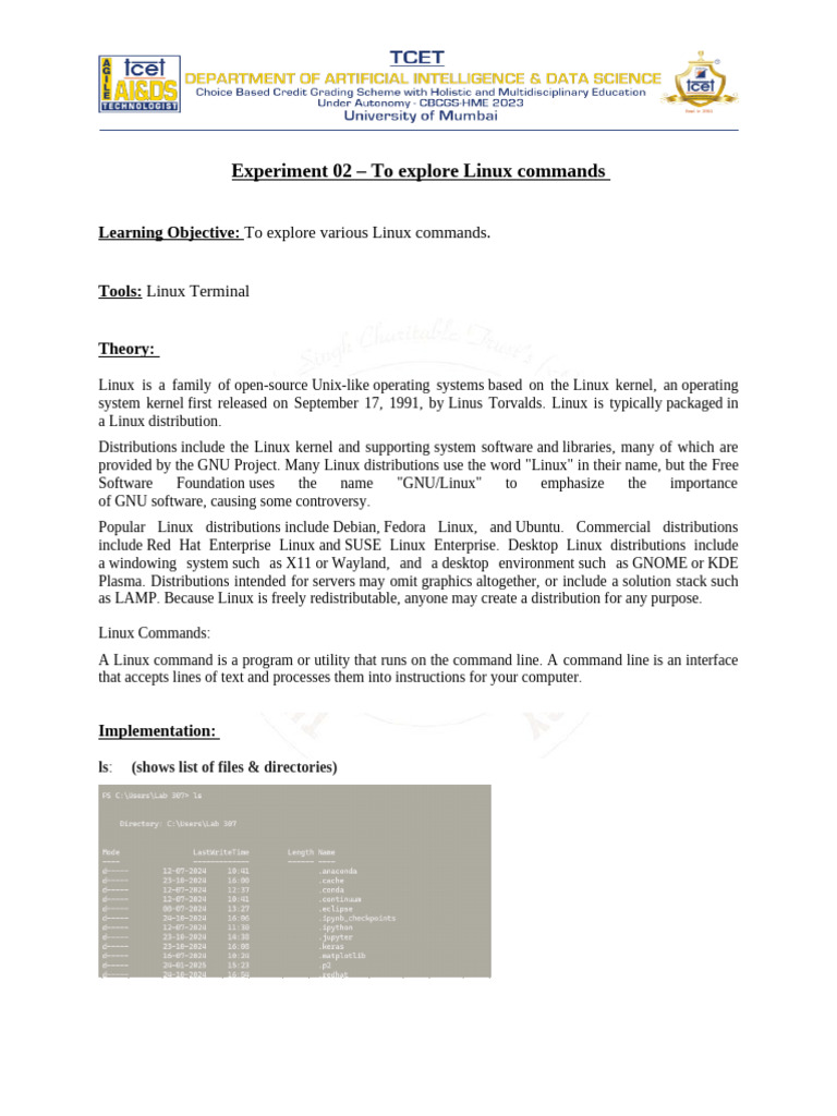 Exp 2 Linux Commands (1) | PDF | Linux | Linux Distribution