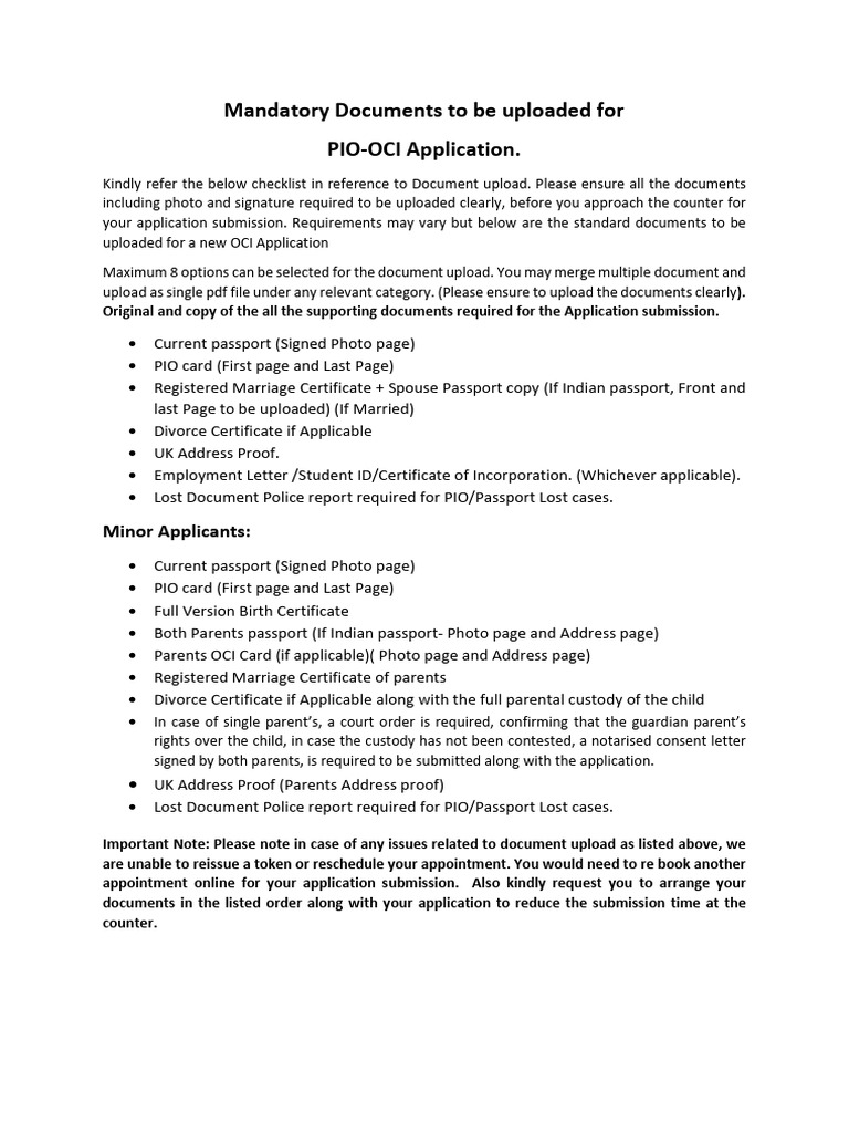 Pio Document Uploading Checklist | PDF