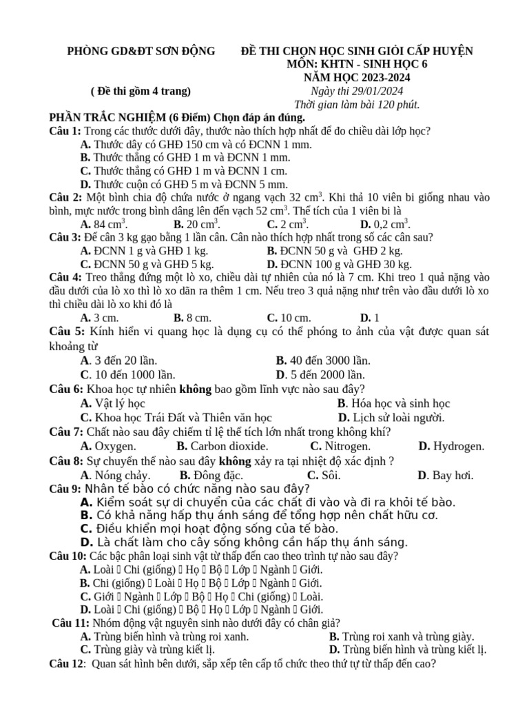 KHTN Phân Môn Sinh 6 | PDF