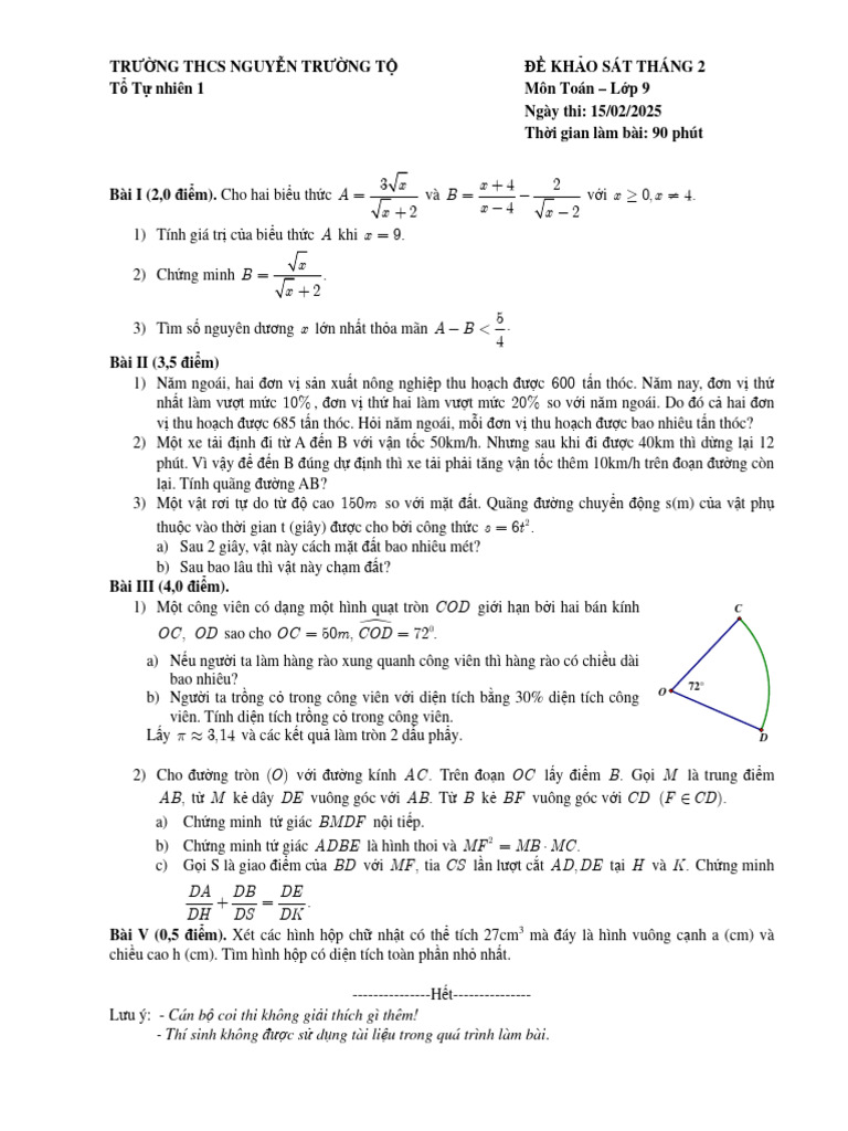 De Khao Sat Toan 9 | PDF
