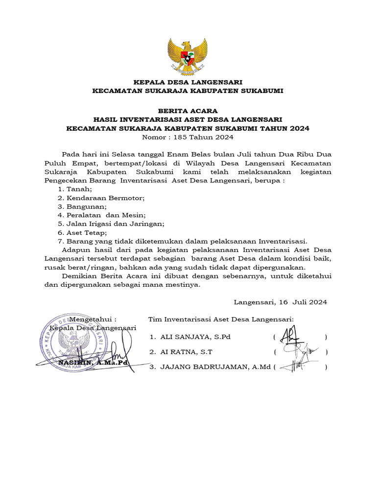 Laporan Inventarisasi Aset Desa 2024 | PDF