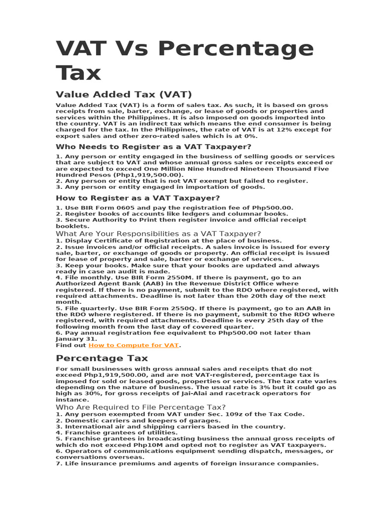 PERCENTAGE & VAT TAX | PDF | Value Added Tax | Taxes