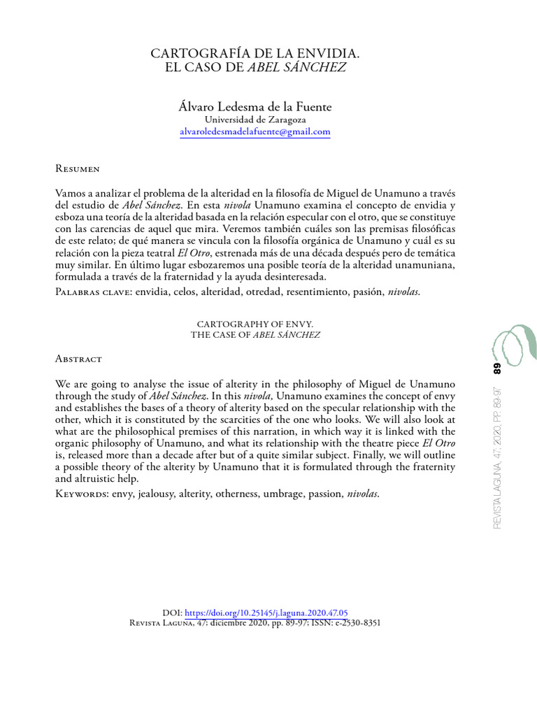 CartografiaDeLaEnvidiaElCasoDeAbelSanchez Caaa | PDF | Envidia | Amor