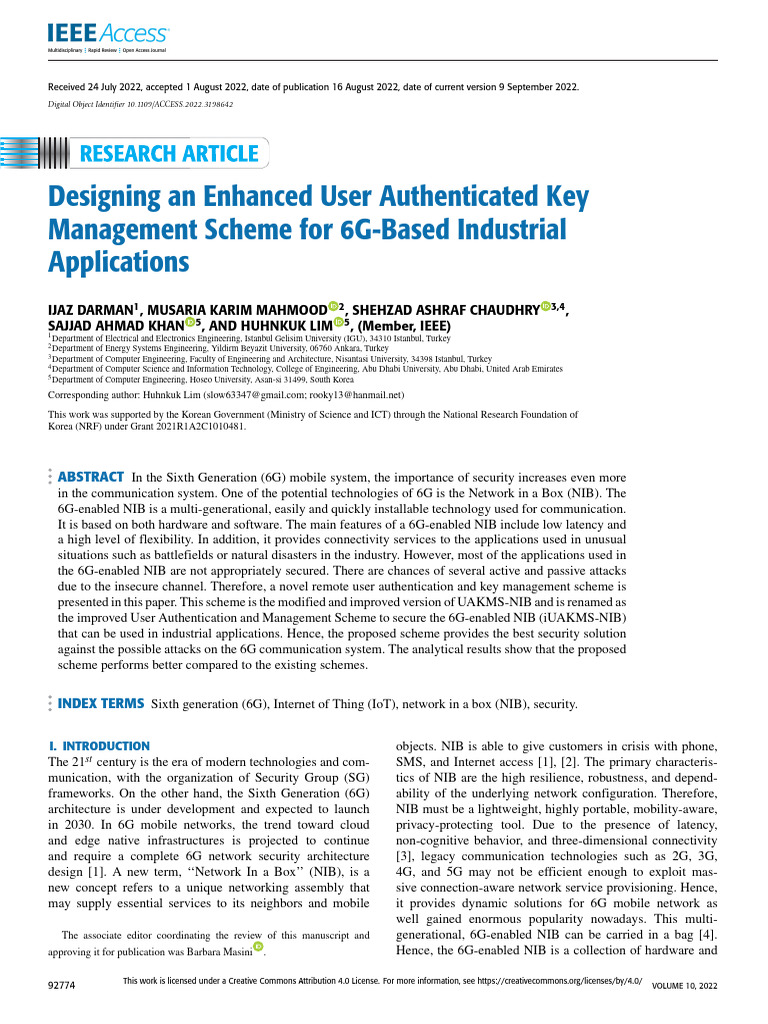 Designing An Enhanced User Authenticated Key Management Scheme For 6G-Based Industrial ...