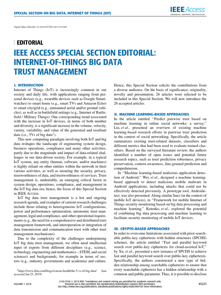 Ieee Access Special Section Editorial Internet Of Things Big Data Trust