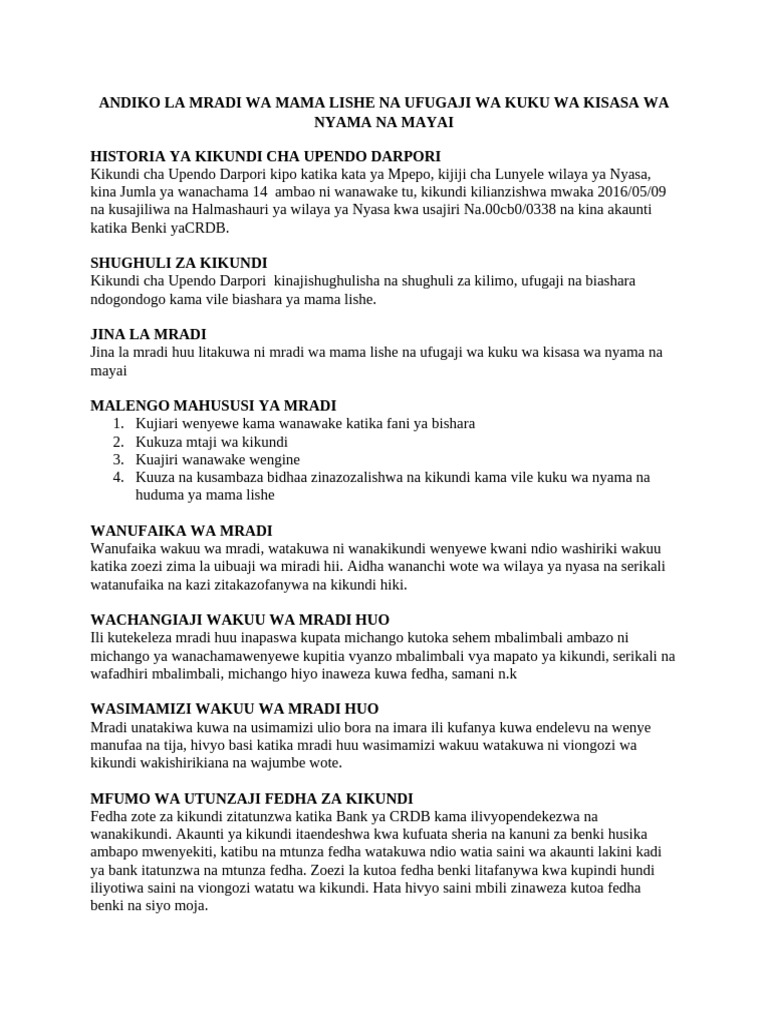 Andiko Mradi Wa Kikundi Cha Upendo Darpori | PDF