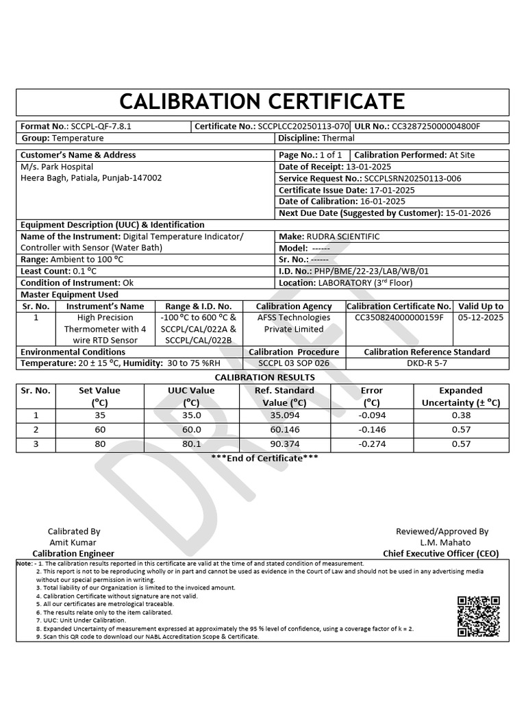 Calibration Certificate for Temperature Instruments | PDF | Calibration ...