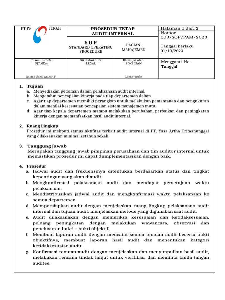 SOP Prosedur Audit Internal | PDF