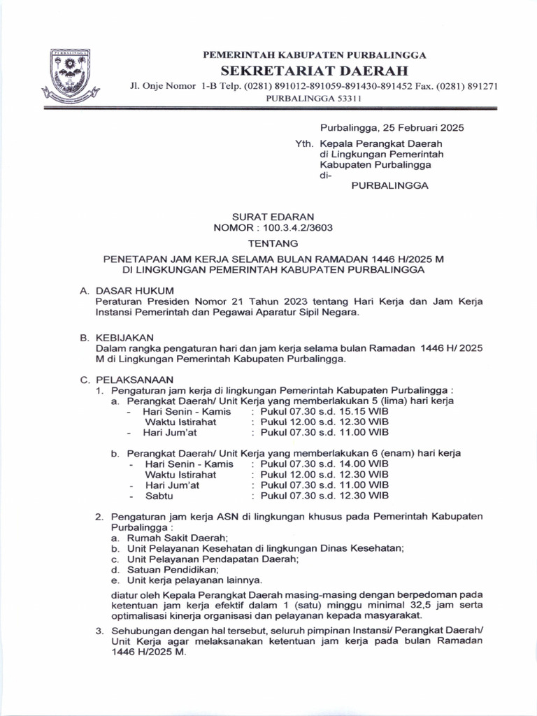 Edaran Jam Kerja Ramadan 1446 H | PDF