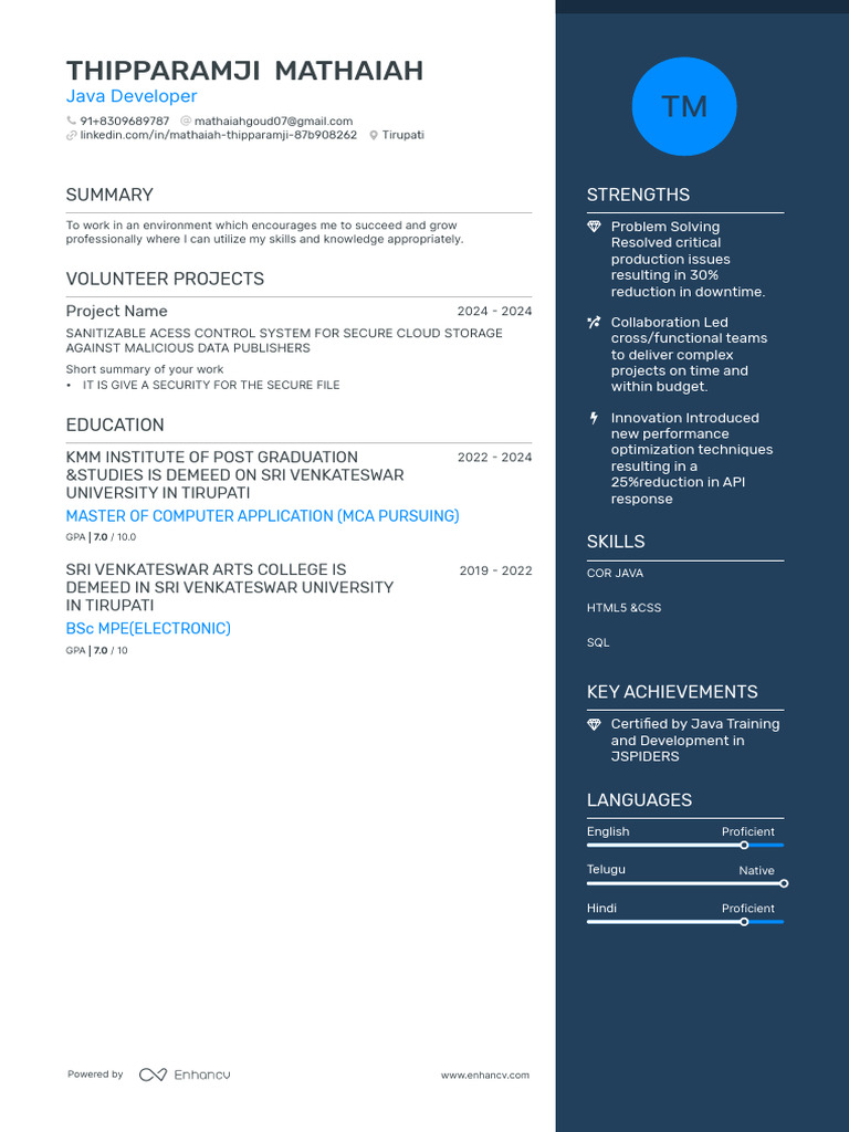 Thipparamji Mathaiah Resume For TCS | PDF | Information Technology ...