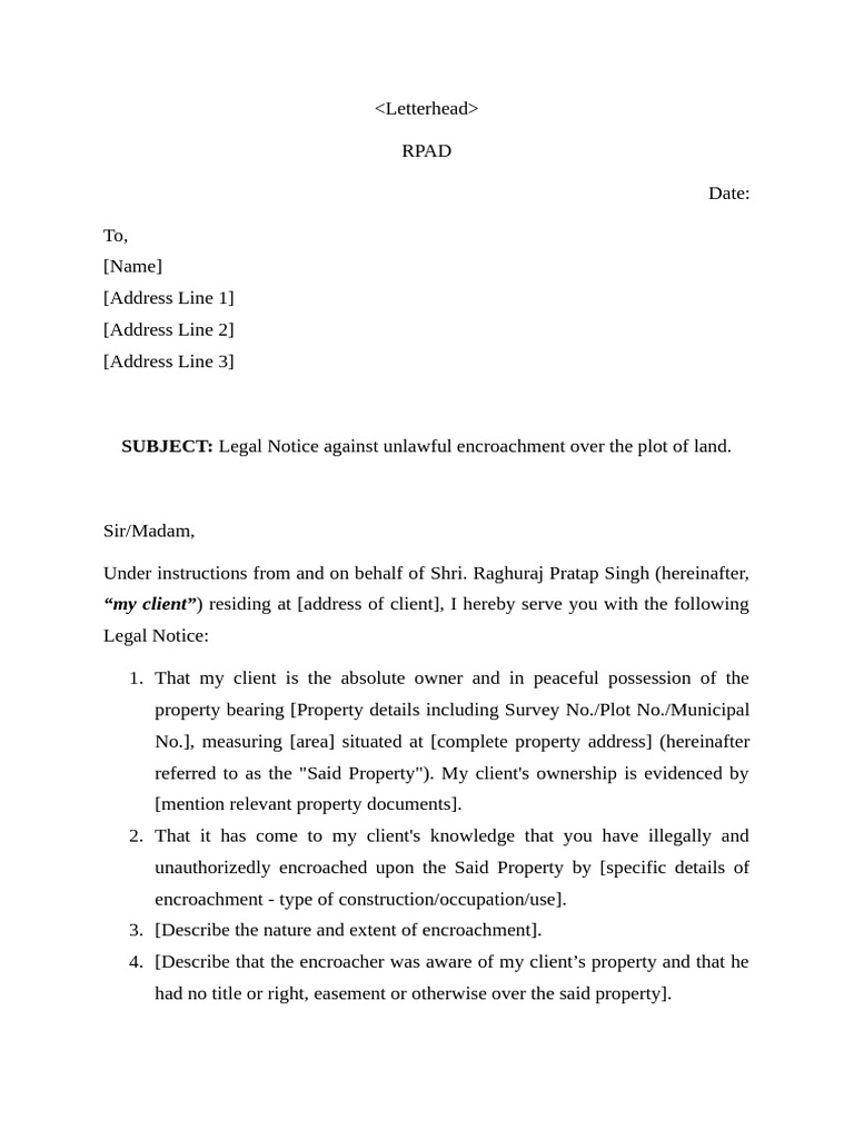 Legal Notice - Encroachment | PDF | Public Law | Common Law
