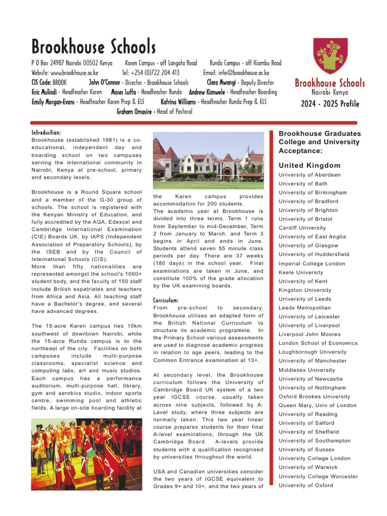 Brookhouse School Profile 2025 | PDF | Academic Degree | Qualifications