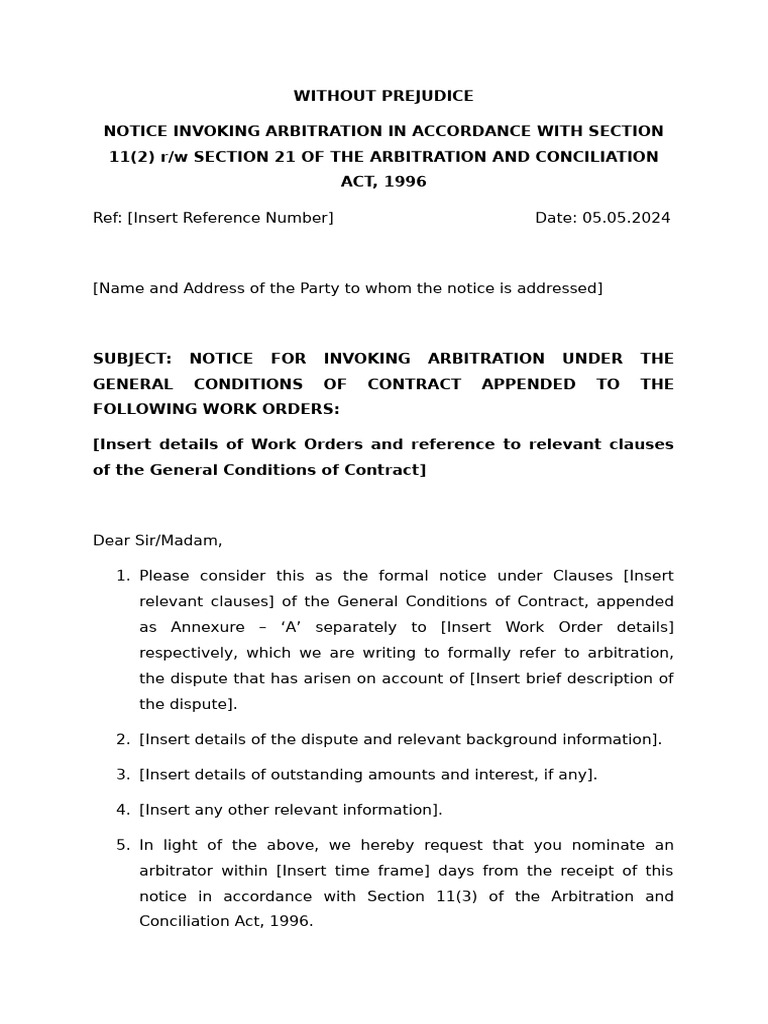 Notice of Arbitration - Company | PDF