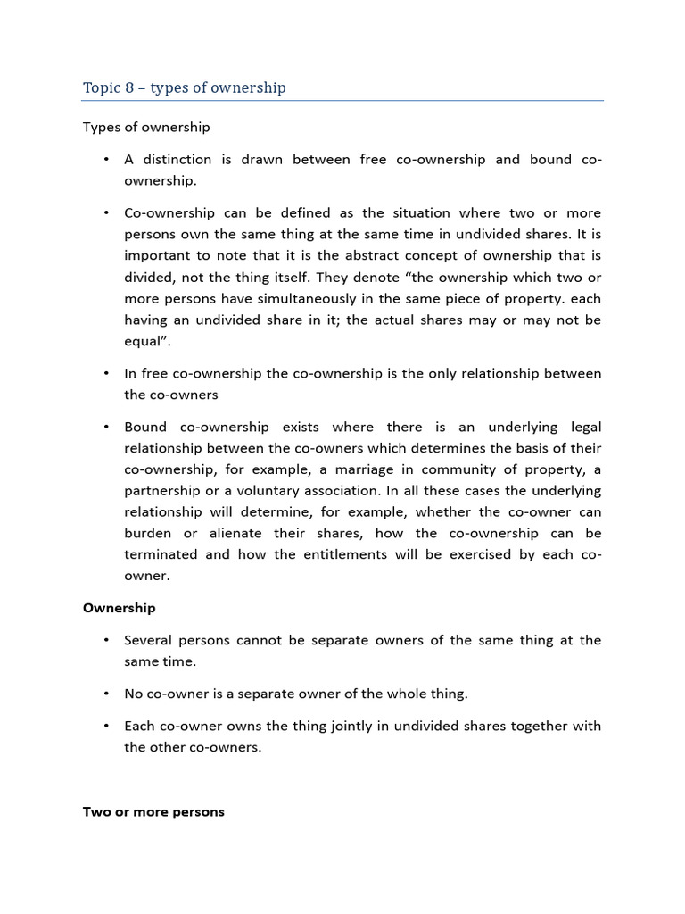 Topic 8 - Types of Ownership | PDF | Concurrent Estate | Property Law