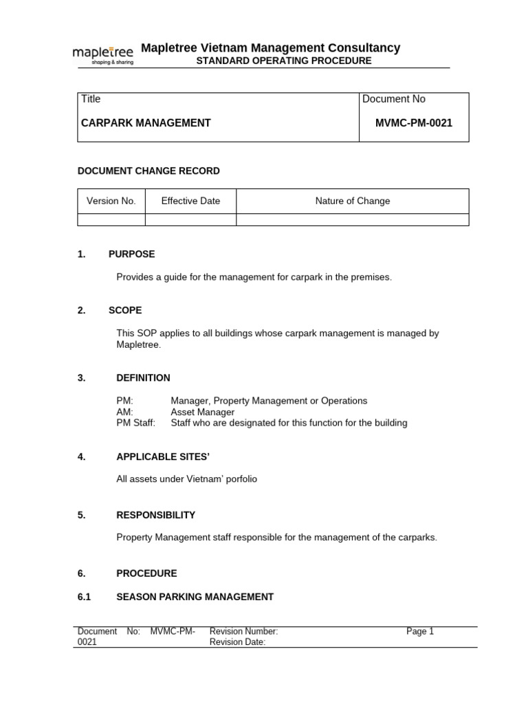 MVMC-PM-0021 Carpark Management v1 RCEO | PDF | Leasehold Estate | Lease