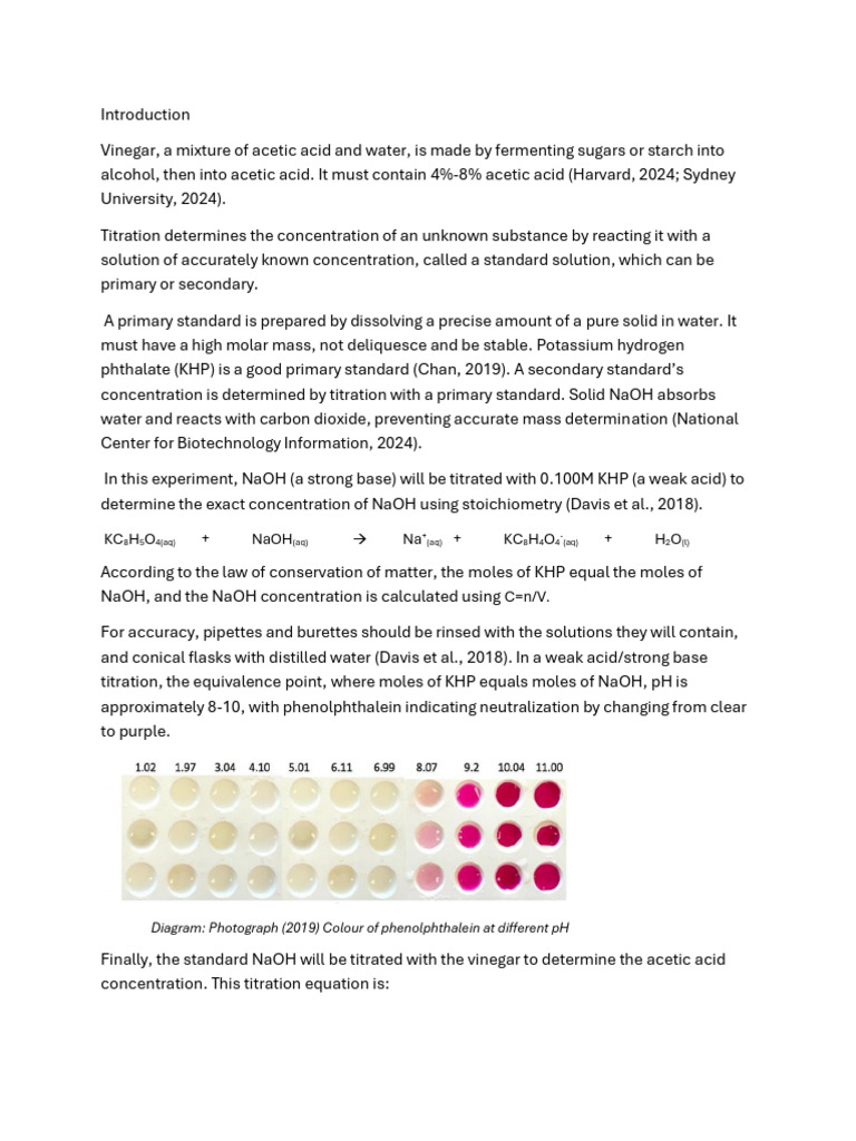 Titration of Vinegar to Measure Acetic Acid | PDF | Titration | Chemistry