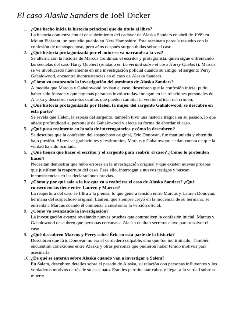 El Caso Alaska Sanders de Joël Dicker | PDF