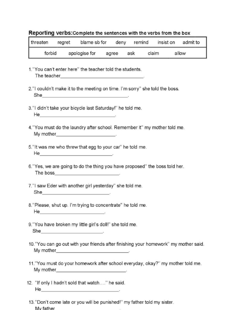 Spicy - Direct To Reported Speech Worksheet. | PDF