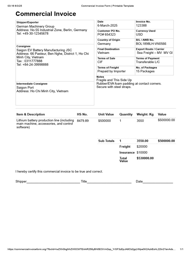 Commercial Invoice A12 | PDF | Cargo | Freight Transport