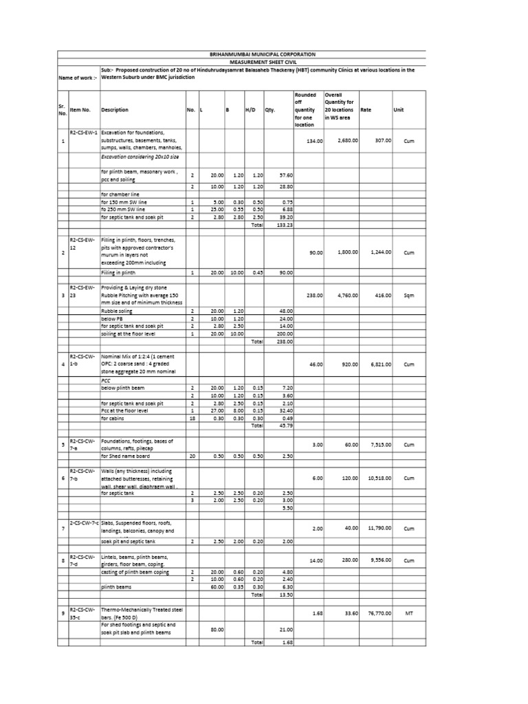Eth - 7000019561 - Measurement Sheet Civil | PDF | Plaster | Wall