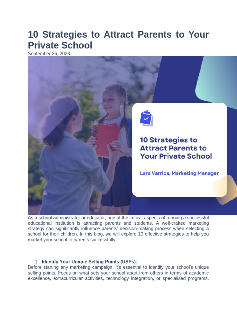 10 Strategies To Attract Parents To Your Private School | PDF ...