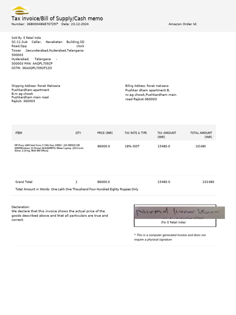 Invoice by HP Laptop | PDF