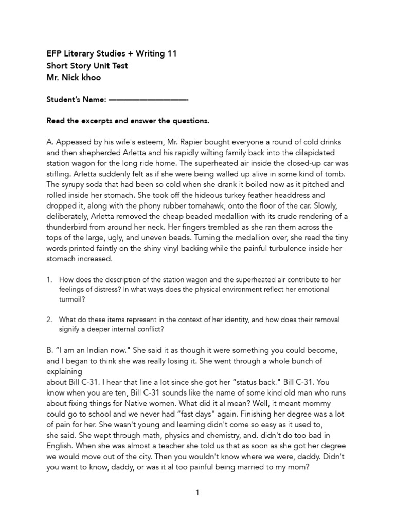 EFP Literary Studies Unit Test Guide | PDF | Learning