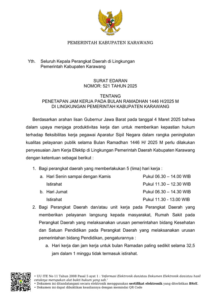 Se 5212025 Tentang Jam Kerja Ramadhan 2025 | PDF