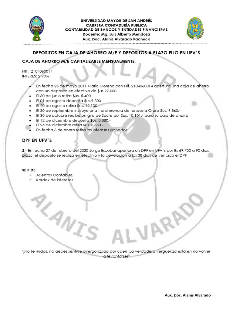 Solucion Ej 1 Cja de Ahorro Me y DPF Ufvs | PDF | Servicios financieros ...