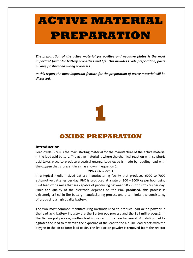 Active Material Preparation | PDF | Lead | Adsorption