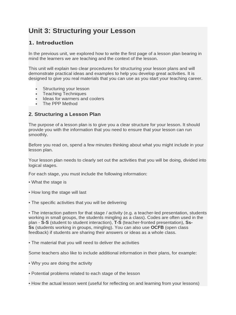 TEFL STUDY NOTES UNIT 3 | PDF | Lesson Plan | Learning