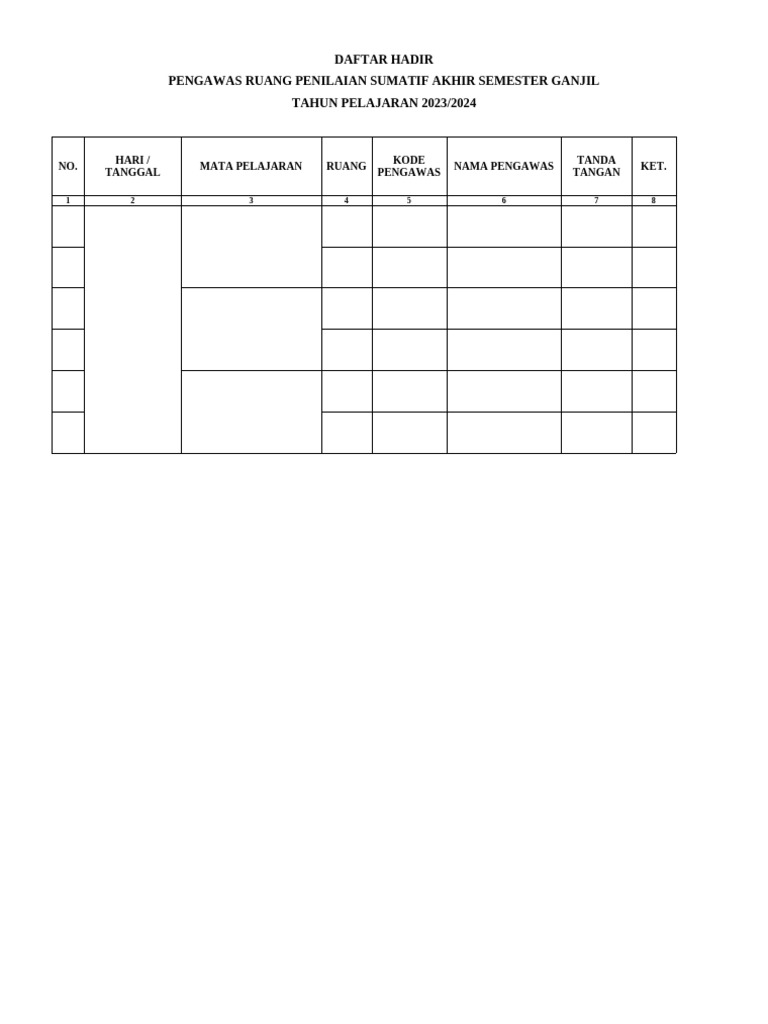 Daftar Hadir Pengawas | PDF