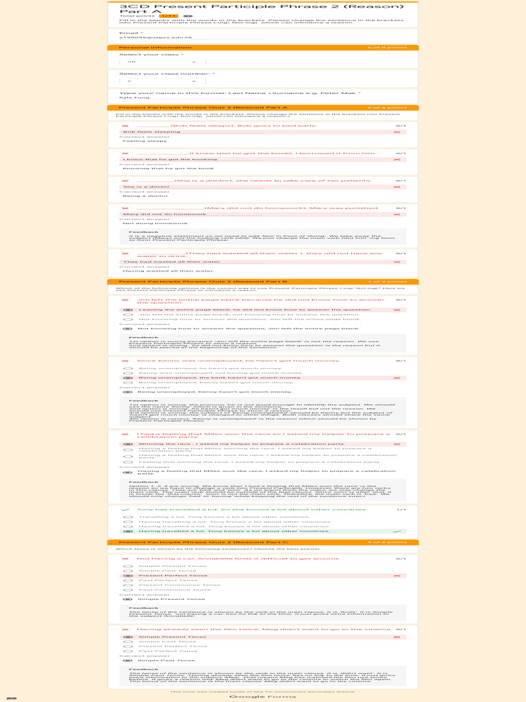 3CD Present Participle Phrase 2 (Reason) Part A | PDF | Verb | Subject ...