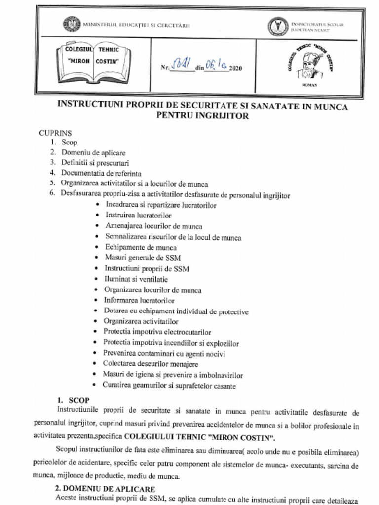 Instructiuni-Proprii SSM Concurs-Ingrijitor | PDF