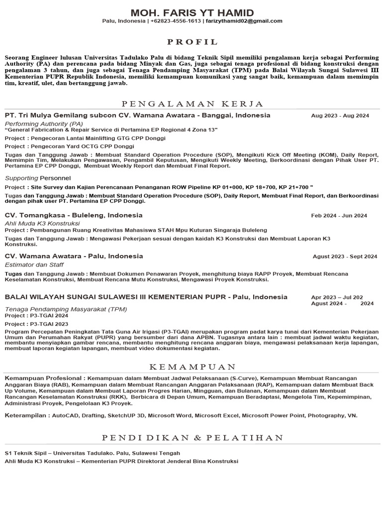 Curriculum Vitae Moh. Faris YT Hamid - Moh. Faris YTH | PDF