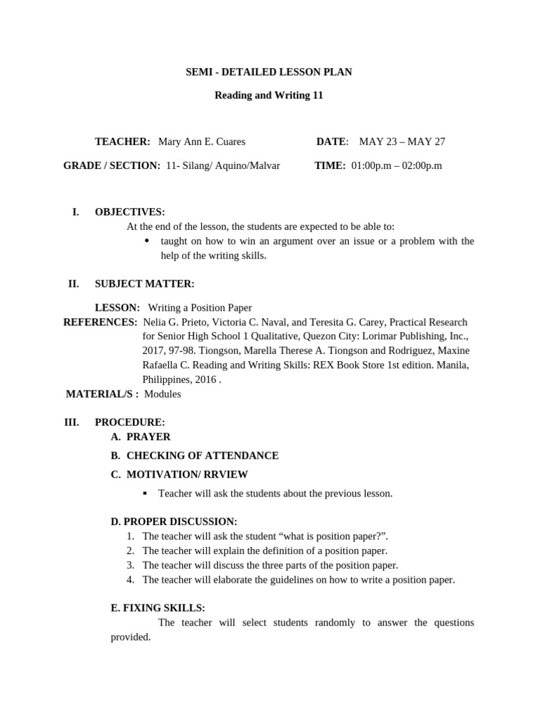 Lesson - Plan11 - MAY 23-MAY 27 | PDF