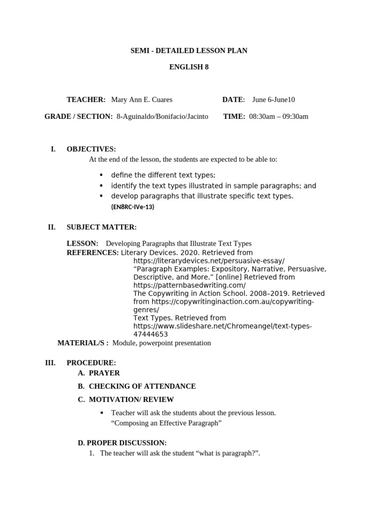 Lesson - Plan10 - JUNE 6 - JUNE 10 | PDF