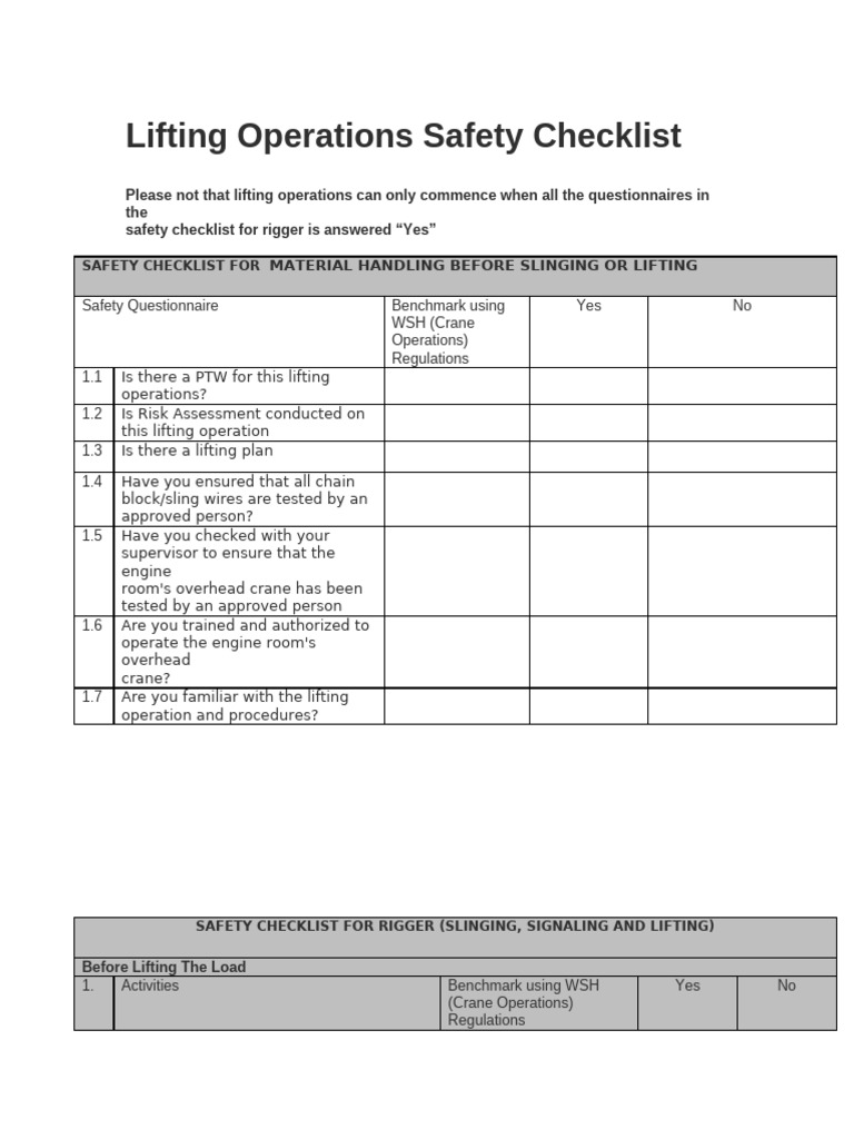 Lifting-Operations-Safety-Checklist | PDF | Crane (Machine)
