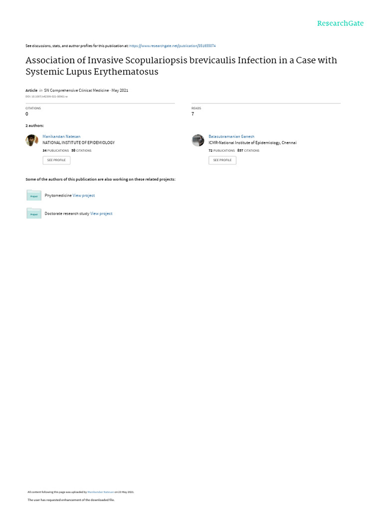 Scopulariopsis brevicaulis in SLE Patient | PDF | Infection | Medicine