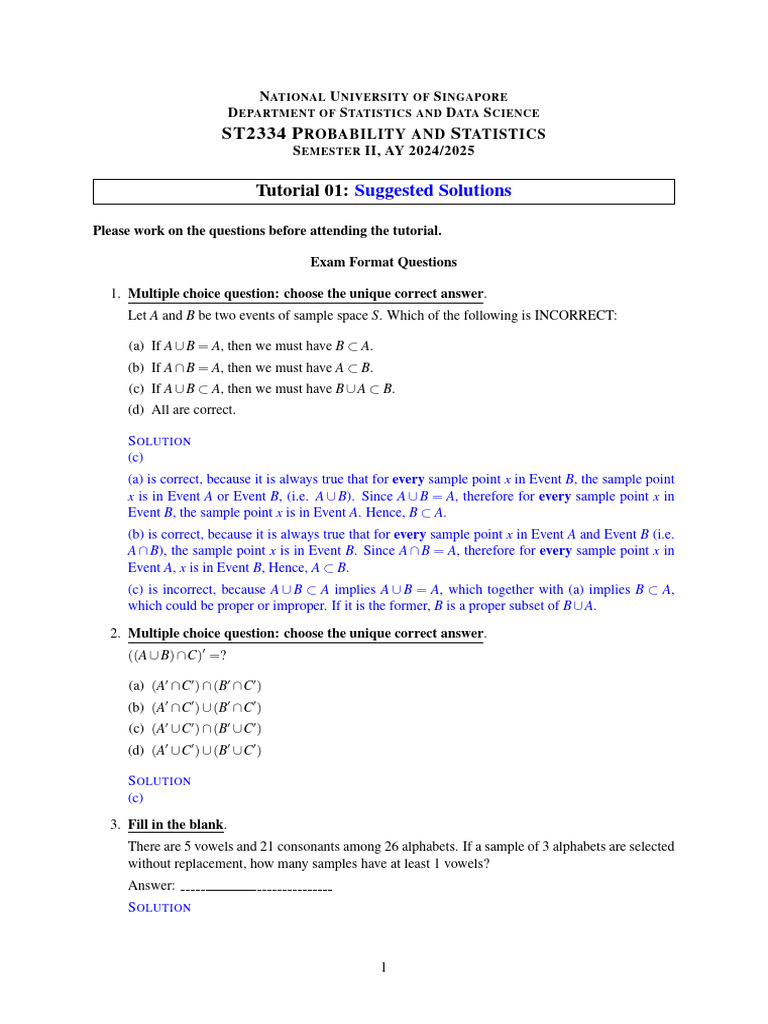 Tutorial 1 - Solution | PDF