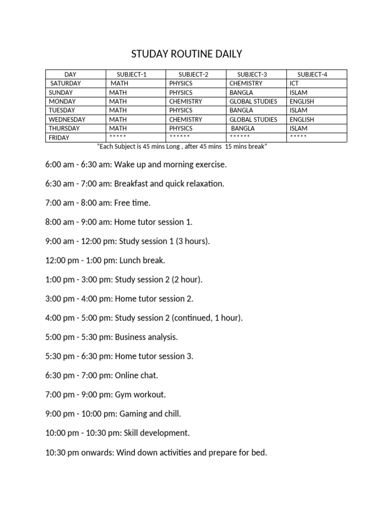 Studay Routine Daily | PDF