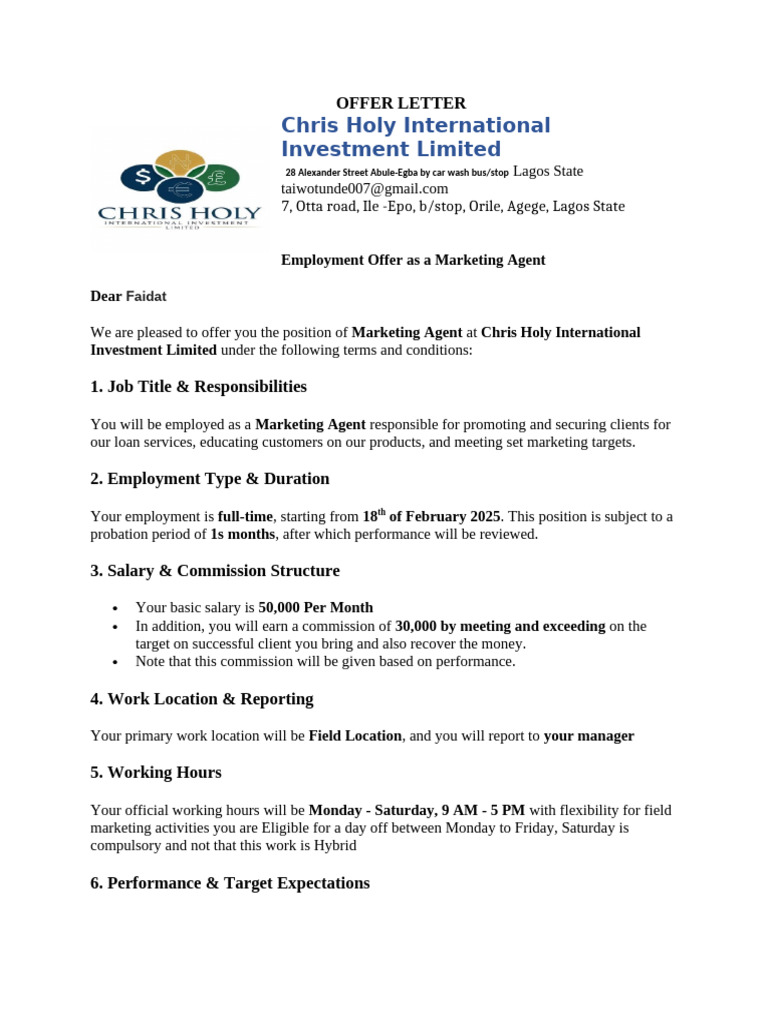 Offer Letter Today (1) - 070814 | PDF | Employment | Employee Relations