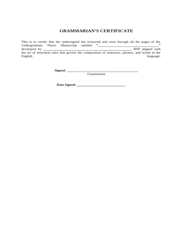 Grammarian's Certificate Template | PDF