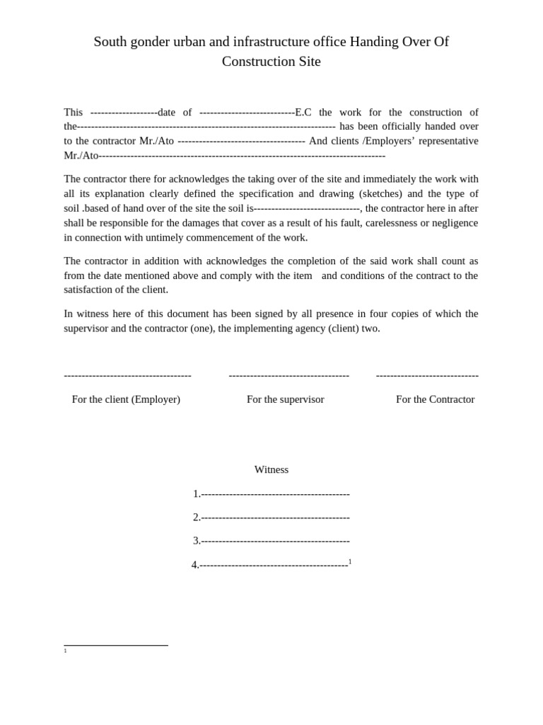 Site Hand Over Form - For Merge | PDF