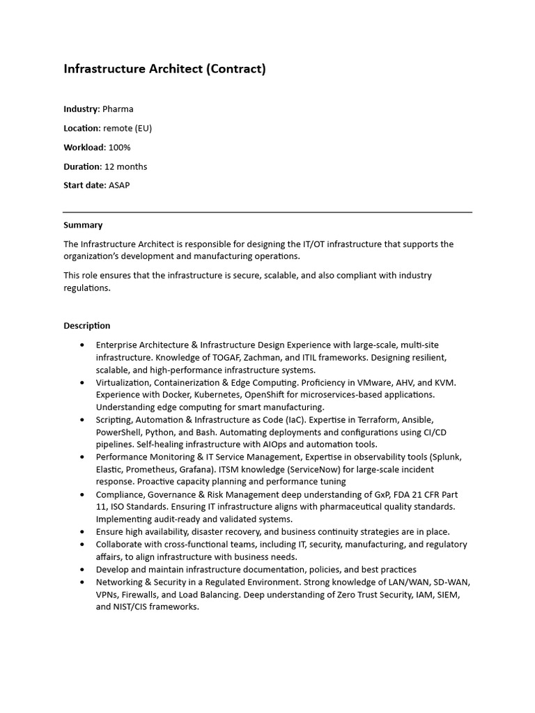 Infrastructure Architect Role Overview | PDF | Leadership | Information ...