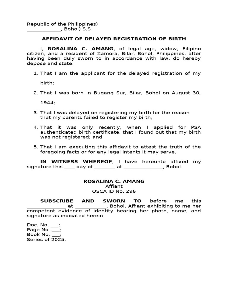 Affidavit for Delayed Birth Registration | PDF