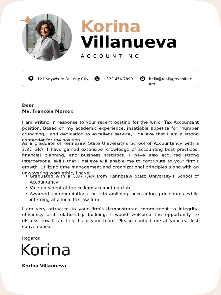 Brown Minimalist Accounting Cover Letter | PDF