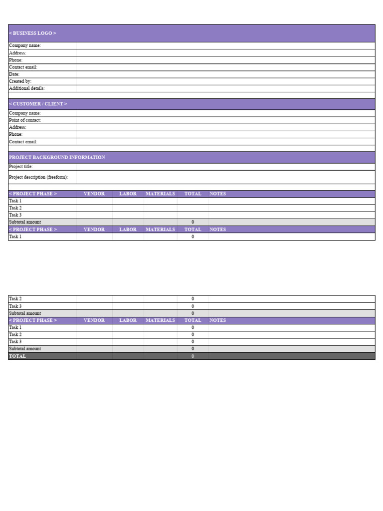 Project Estimate Template 1 Sheet1 | PDF