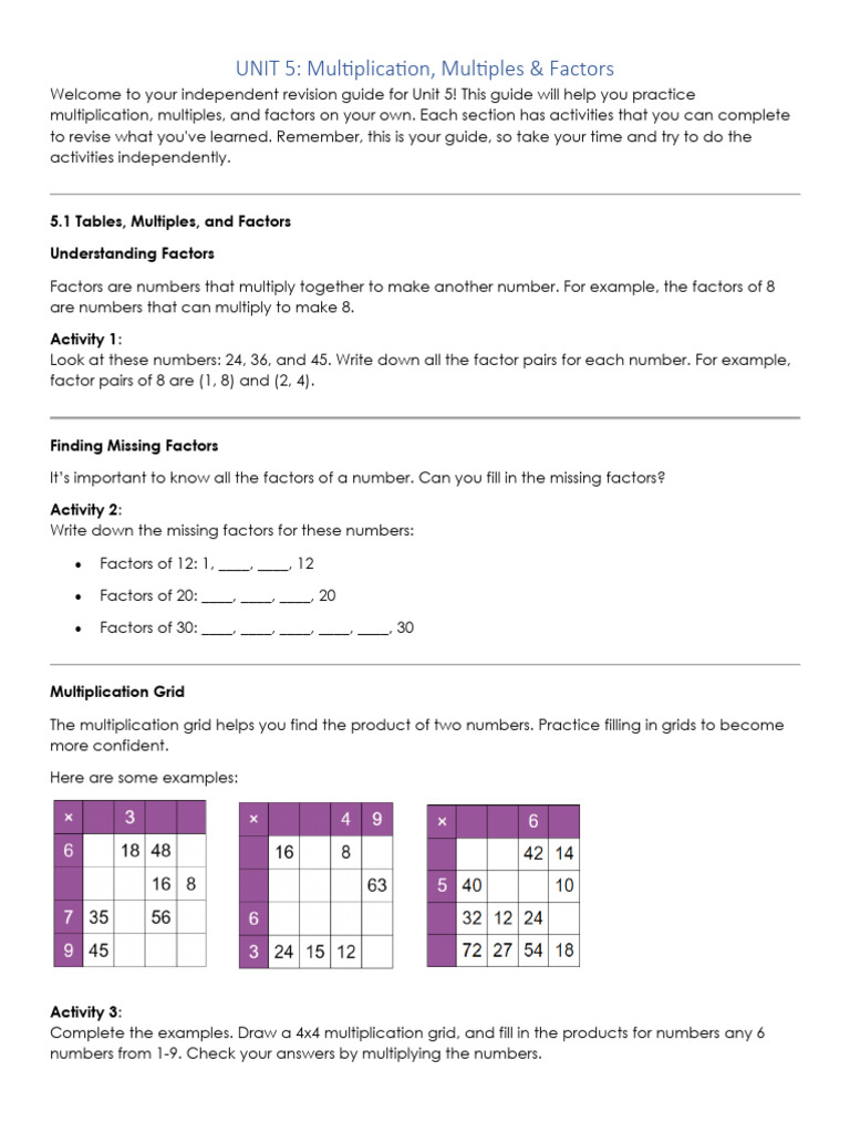 Maths Unit 5 Revision Guide | PDF | Multiplication | Mathematics